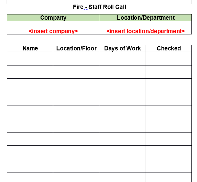 Fire - Staff Roll Call